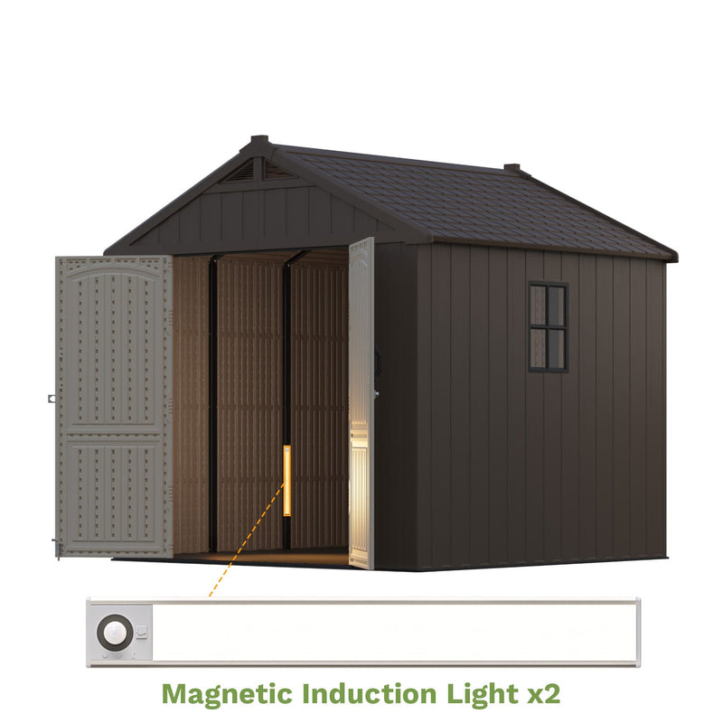 8x8 Plastic Storage Shed with Floor and Windows, Gray White | Patiowell