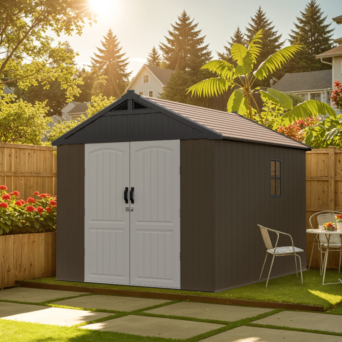 8x8 Plastic Storage Shed with Floor and Windows