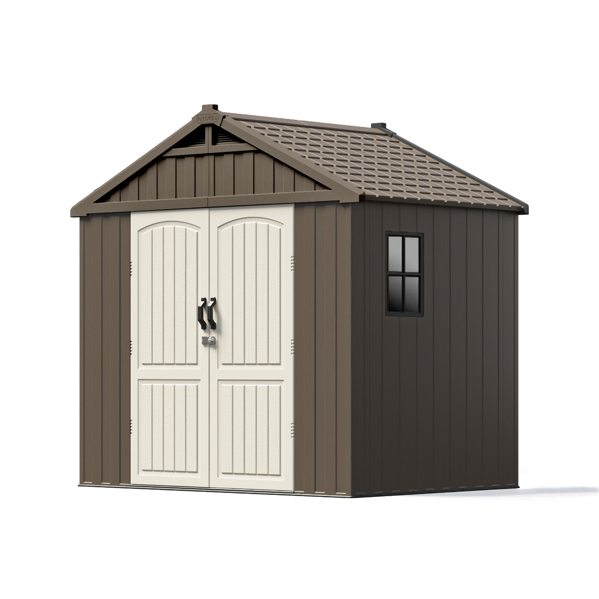 8x8 Plastic Storage Shed with Floor and Windows, Brown | Patiowell