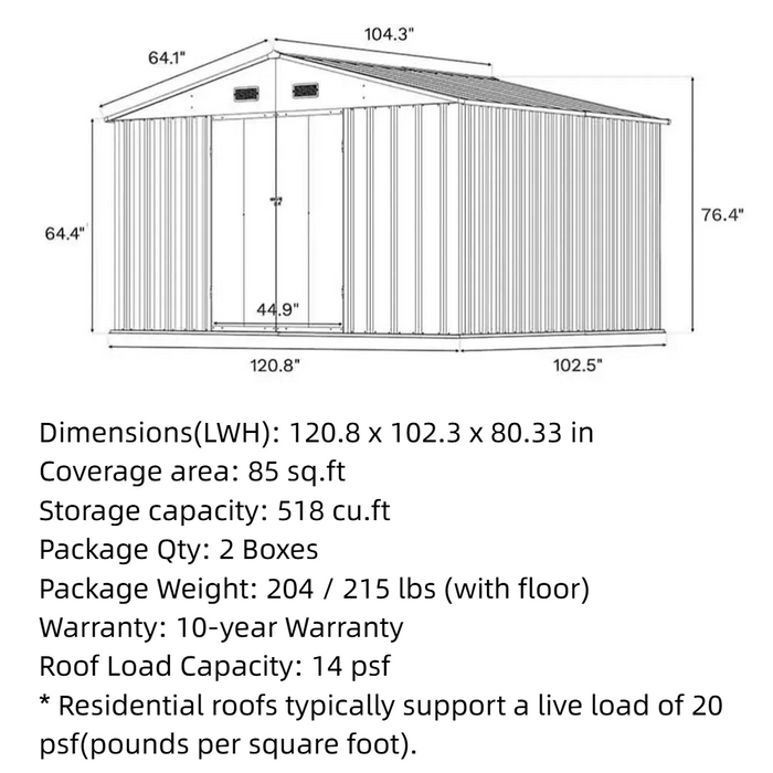Patiowell Outdoor Storage Metal&Steel Shed with Metal Roof