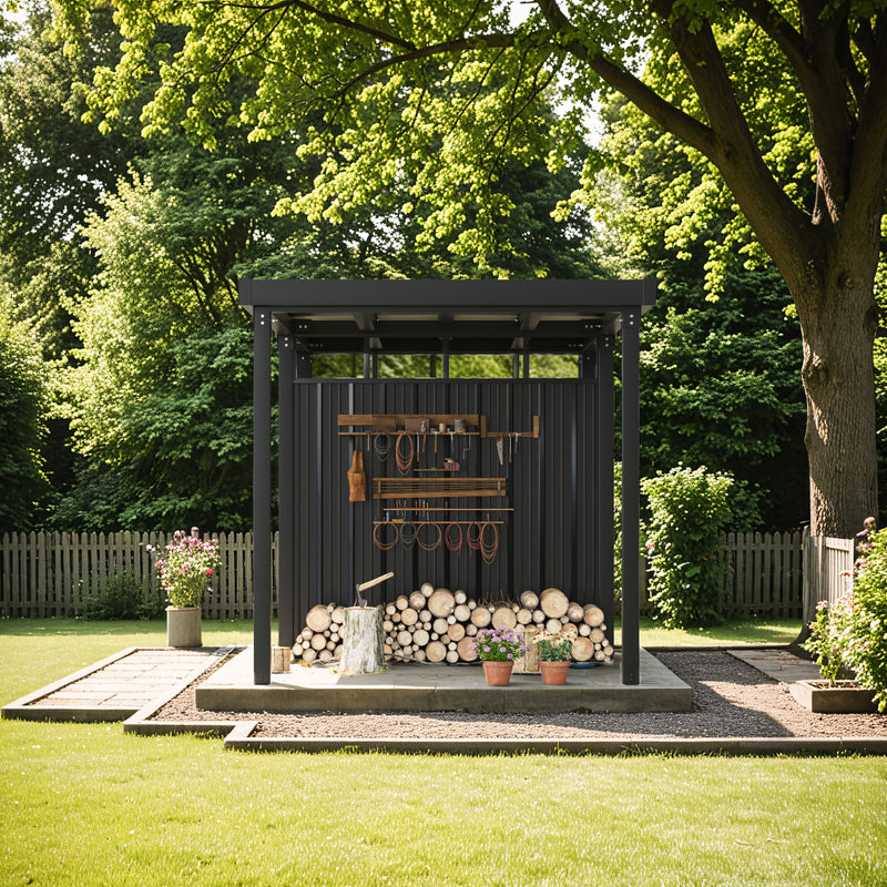 14x7 Metal Storage Shed with Awning