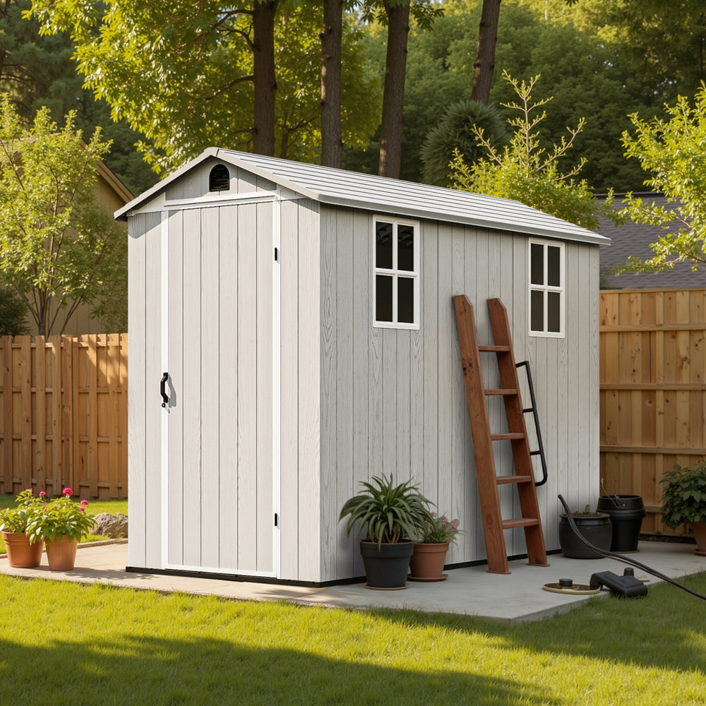 4x8 Storage Shed with Floor (Plastic and Resin), Gray | Patiowell